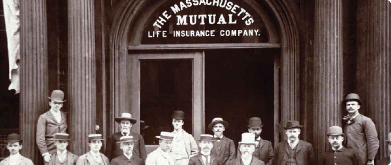 Historic photo of men in front of the MassMutual building